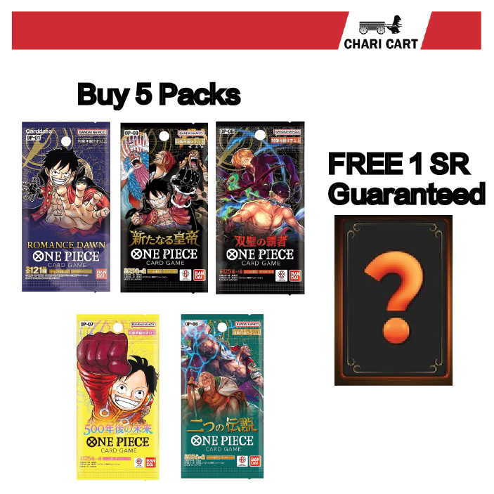 ONE PIECE Card Game 5 Booster Pack Guaranteed 1 SR Card OP01 OP06 OP07 ...