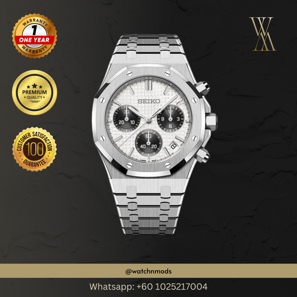 Seiko Mods VK63 Quartz Movement - Royal Oak White & Black Chrono ...
