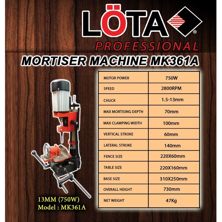 Lota MK361A Wood Mortising Machine Bench Type 1.0Hp / 750W | Shopee Malaysia