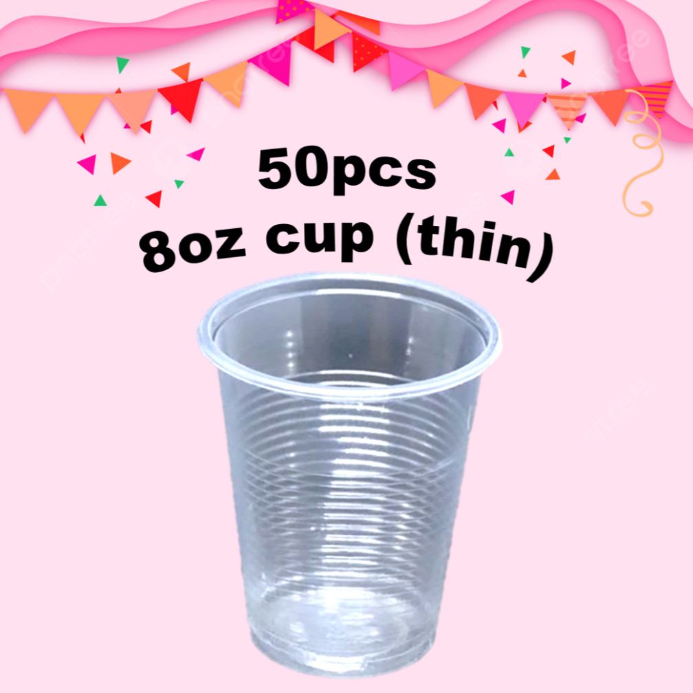 50pcs Disposable Plastic Cup 8oz (Thin) for Party Catering Buffet Cawan ...