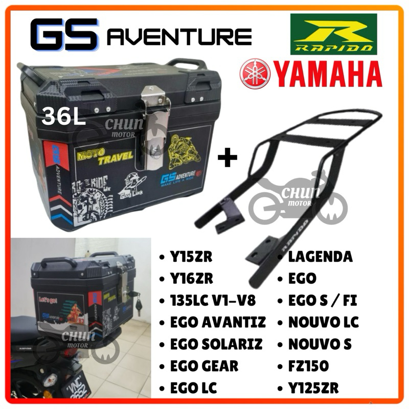 GS Box+Rapido Monorack Yamaha / GS Adventure ABS TOP BOX 36L with Rack ...