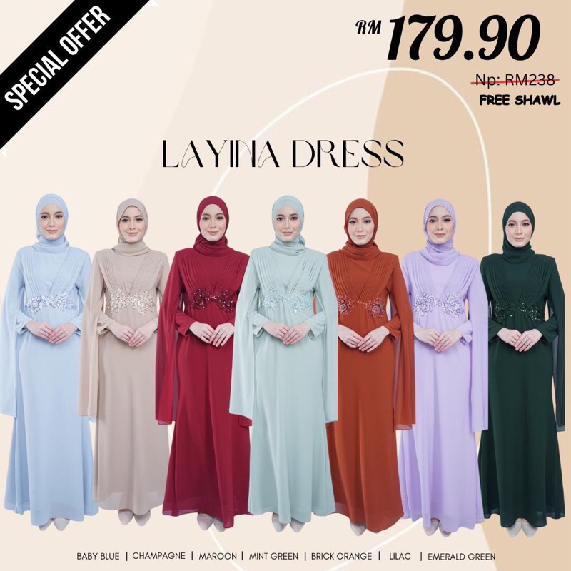 LAYINA DRESS (FREE SHAWL) | Shopee Malaysia