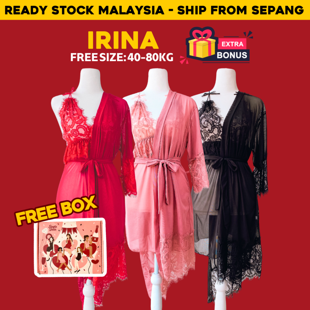 [MAX 80KG] SDALIA | IRINA - Women Night Dress Set w/ Robe See Through ...