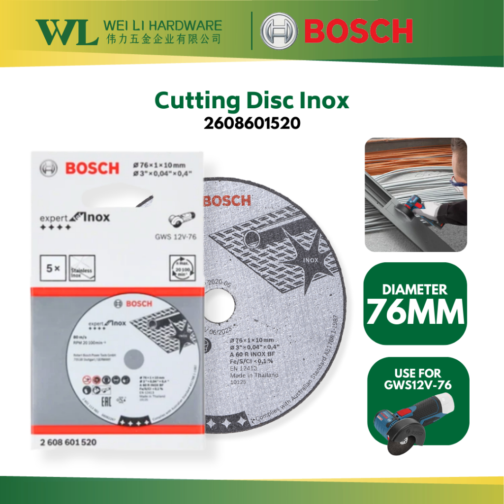 BOSCH 5PCS 76x1.0x10mm Cutting Disc Inox For GWS12V-76 2608601520/Mini ...
