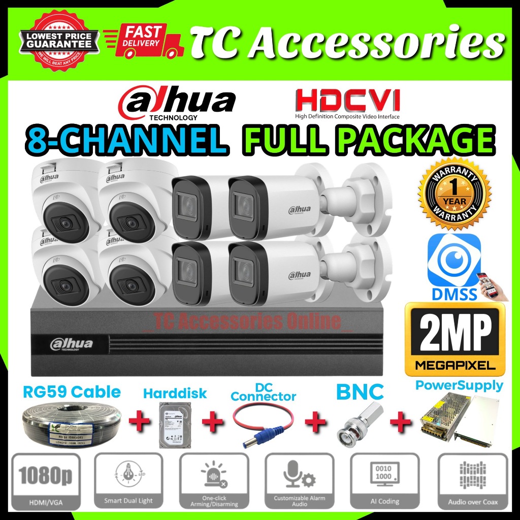 DAHUA 2MP Full Set DIY 🌟8-CHANNEL🌟 Full HD 1080P CCTV 8CH DVR + Camera ...