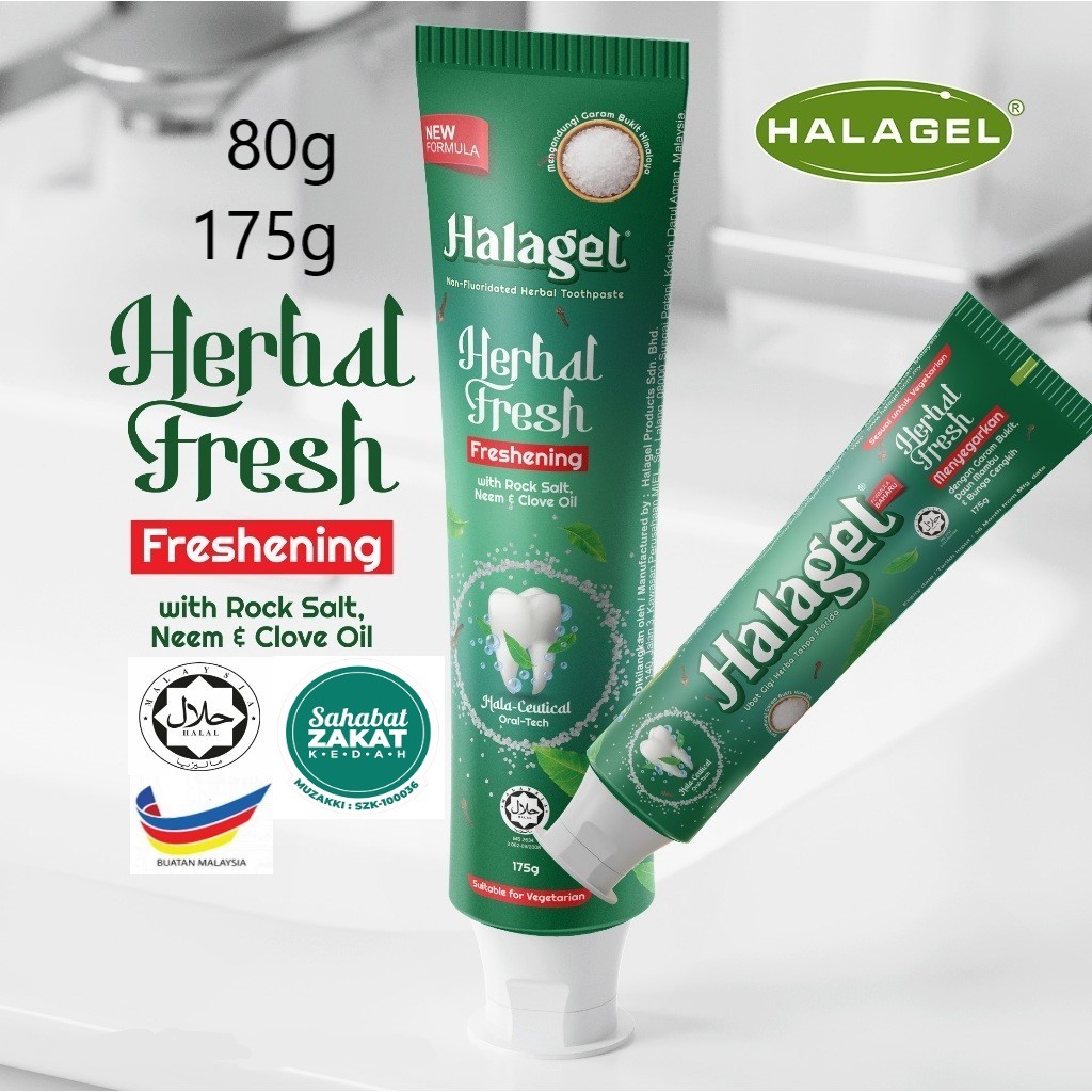 Halagel Toothpaste Herbal Green Fresh (80g & 175g & Twin Pack) / Ubat Gigi 100% Halal | Shopee ...