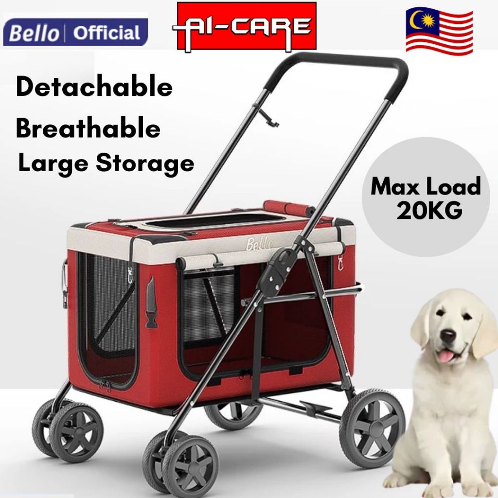 Bello Pet Stroller Foldable Detachable Large Storage Carrier Outdoor ...