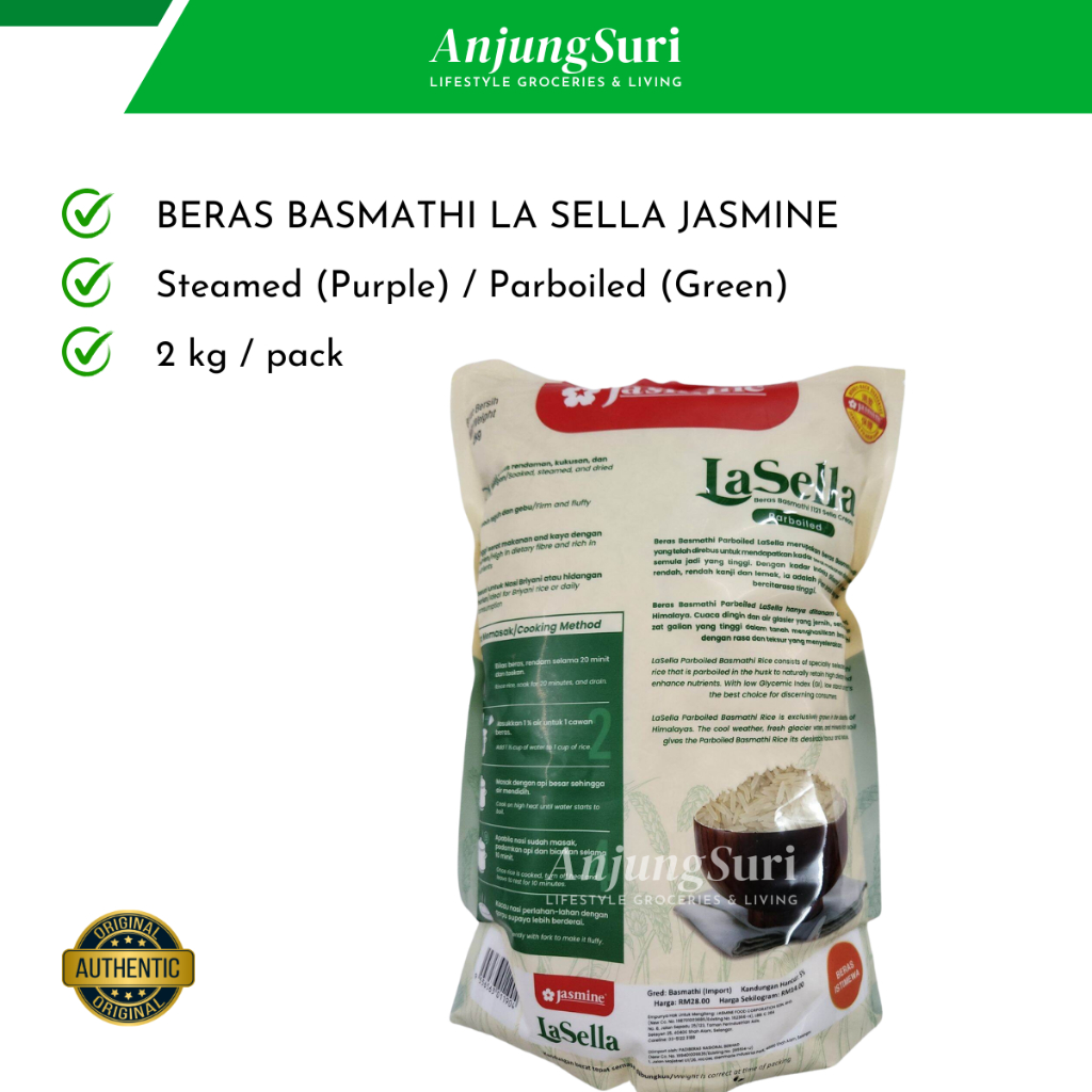Jasmine La Sella Basmathi Rice Beras Basmati Parboiled or Steamed 2kg ...