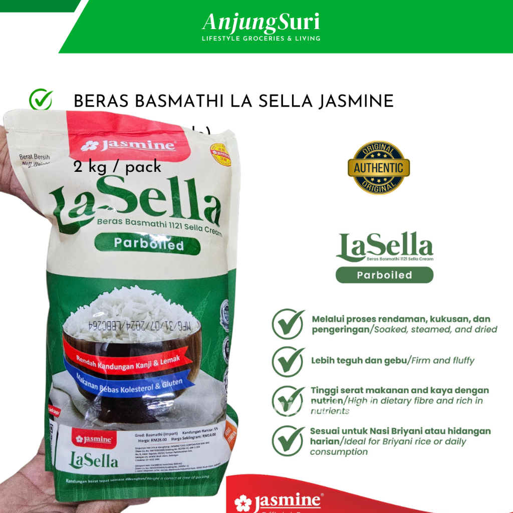 Jasmine La Sella Basmathi Rice Beras Basmati Parboiled or Steamed 2kg ...