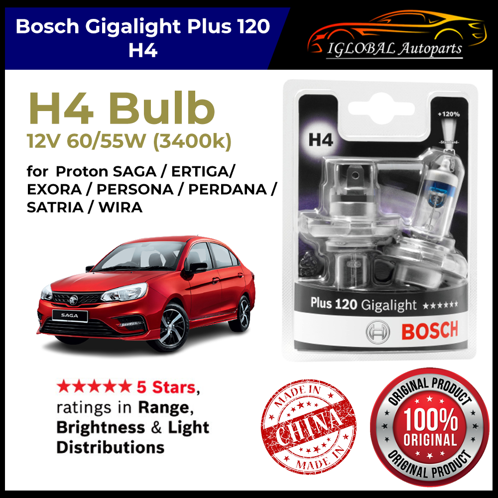 Bosch H4 Plus 120 Gigalight Headlight Bulb for Proton Saga, Exora, Wira ...