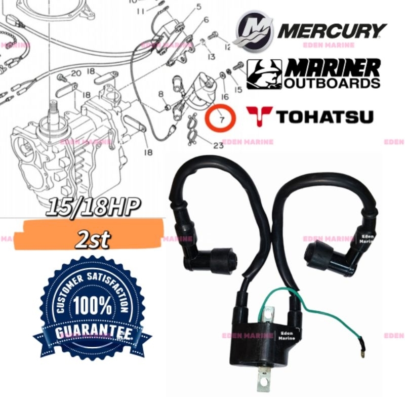 Ignition / plug coil for TOHATSU / MERCURY / MARINER JAPAN 15/18 HP 2 ...