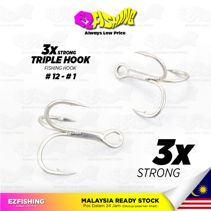 EZF 3X Strong Triple Hook Tough Mata Tiga Triple Hook Mata Kail Fishing ...
