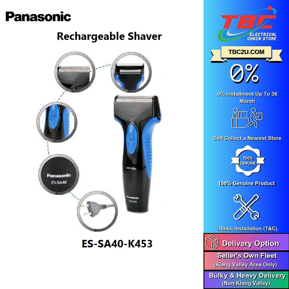Panasonic ES-SA40 SHAVER RECHARGEABLE ELECTRIC ES-SA40-K453 Wet/ Dry Rechargable Pencukur ...