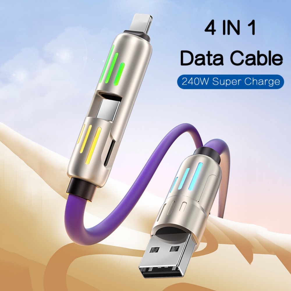 Super Fast Charging 240W 4in1 Liquid Silicone Alloy Data Cable USB-C ...
