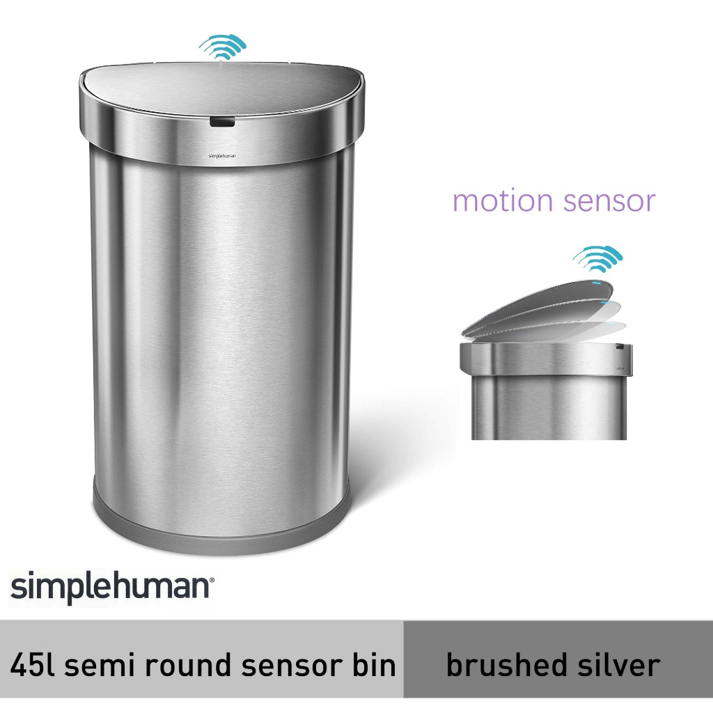 simplehuman 45L Premium semi round Sensor bin Automatic Sensor Trash Can Brushed Stainless Steel ...