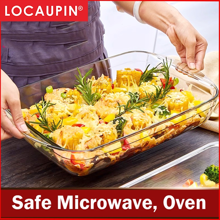 Locaupin Borosilicate Glass Baking Plate Snack Bread Pan Microwave Oven ...