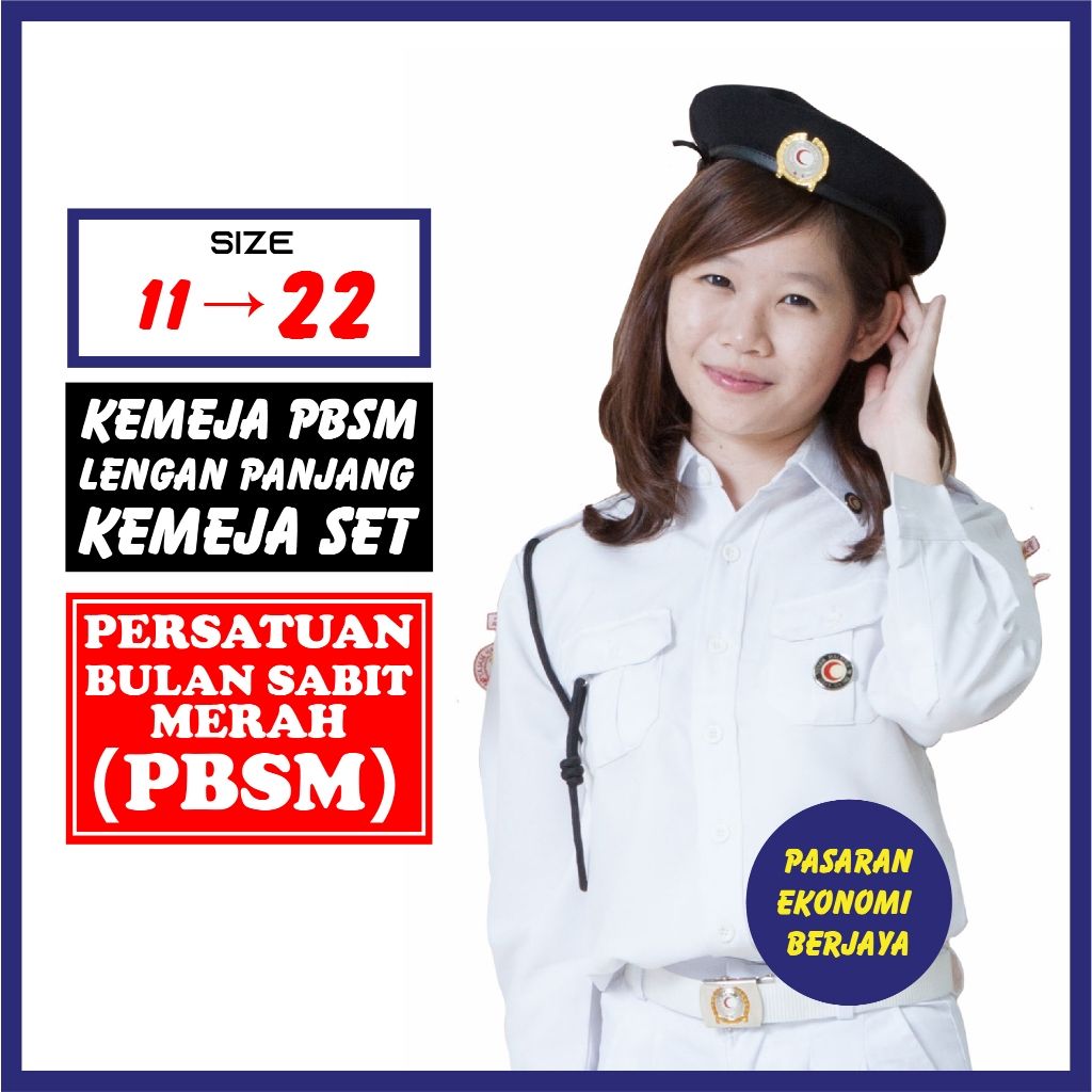 KEMEJA PBSM PUTIH LENGAN PANJANG BAJU UNIFORM PERSATUAN BULAN SABIT ...