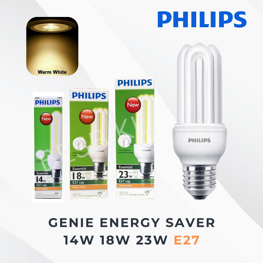 PHILIPS Essential E27 PLCE 14W 18W 23W Energy Saver Warm White 220-240V 50-60Hz 8000hours ...