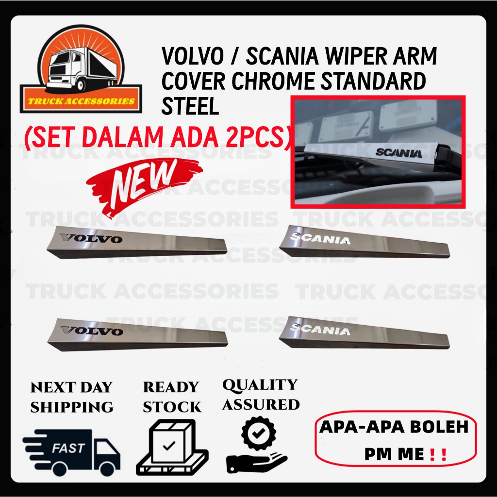 VOLVO / SCANIA WIPER ARM COVER CHROME STANDARD STEEL (SET DALAM ADA ...