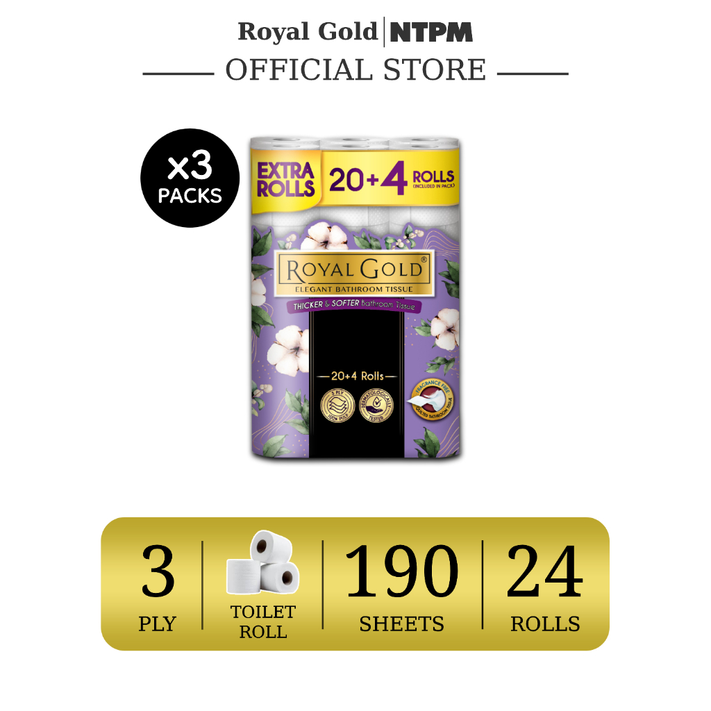 Royal Gold Elegant Toilet Roll (24 Rolls x 190's x 3 Pkt) | Shopee Malaysia