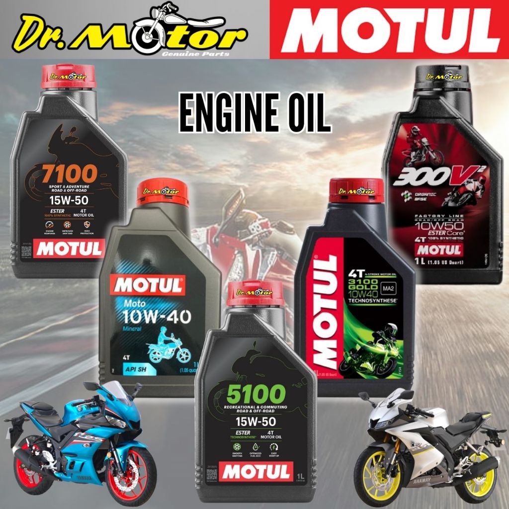 MOTUL 4T 3100 5100 7100 300V SYNTHETIC FULLY SEMI Engine Oil Filter Minyak Hitam Cylinder Enjin ...
