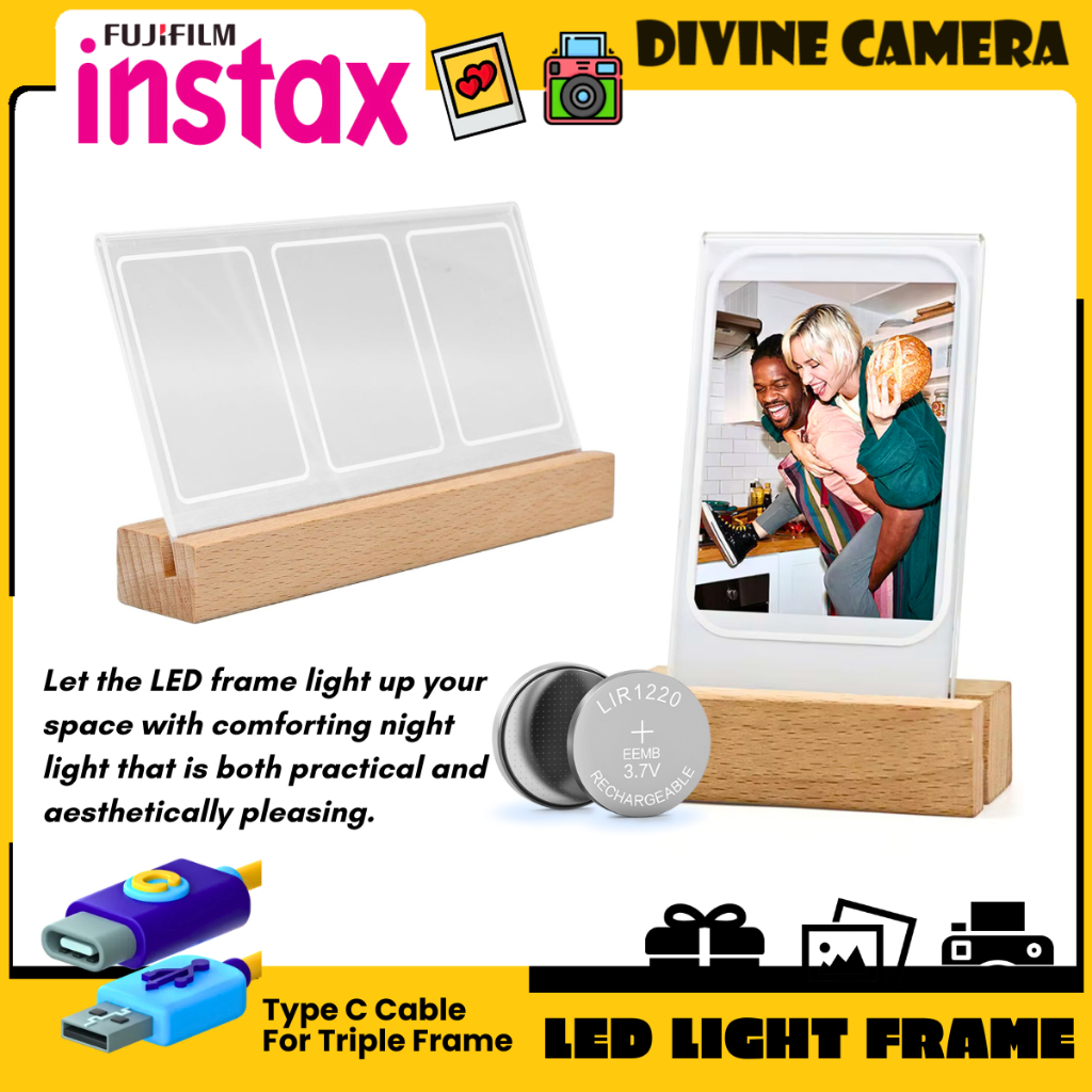 Caiul LED Night Light Frame with Wood Base for Instax Mini Film ...