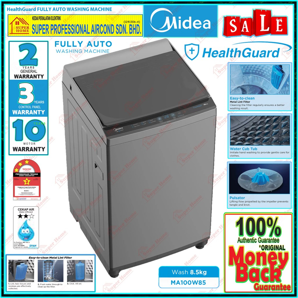 Midea Washing Machine MA100W85 8.5kg Top Load Fully Auto Washer Machine ...