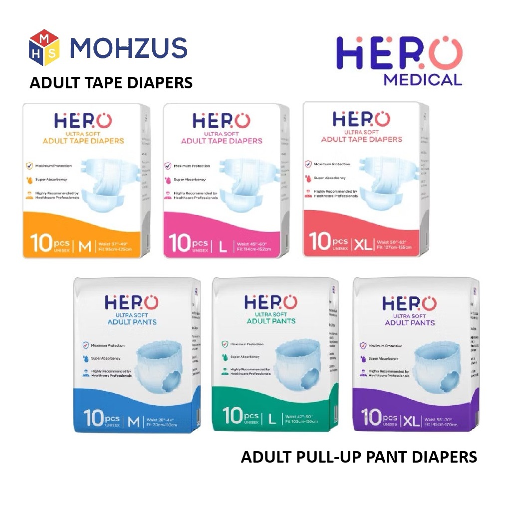 ADULT DIAPERS PANTS/TAPE (M/L/XL 10S) Ultra Soft & Leak Proof (HERO ...