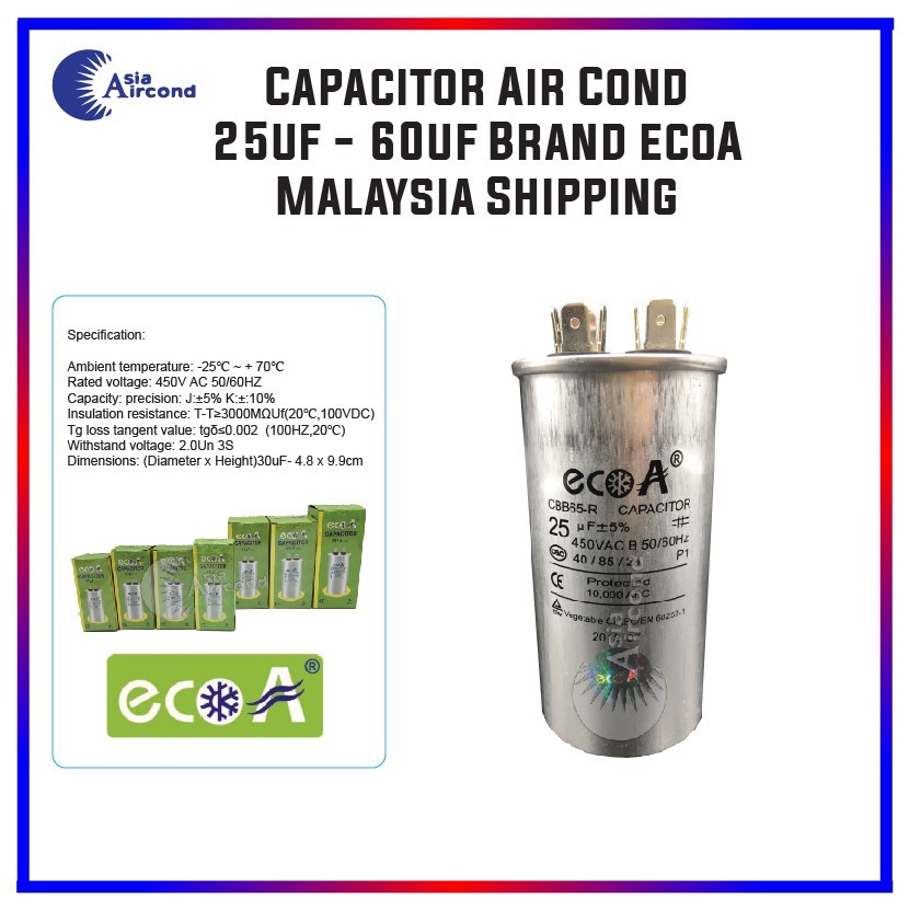 ECOA OUTDOOR COMPRESSOR CAPACITOR 25UF - 60UF | Shopee Malaysia
