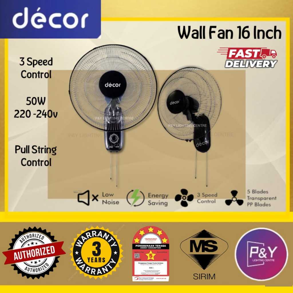 DECOR Wall fan 16 Inch Pull String Control Black | Shopee Malaysia