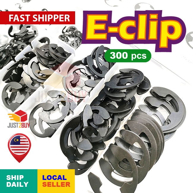 【STOK M'SIA】E Klip Keluli Karbon 300pcs E Type Circlip E-clip Black ...