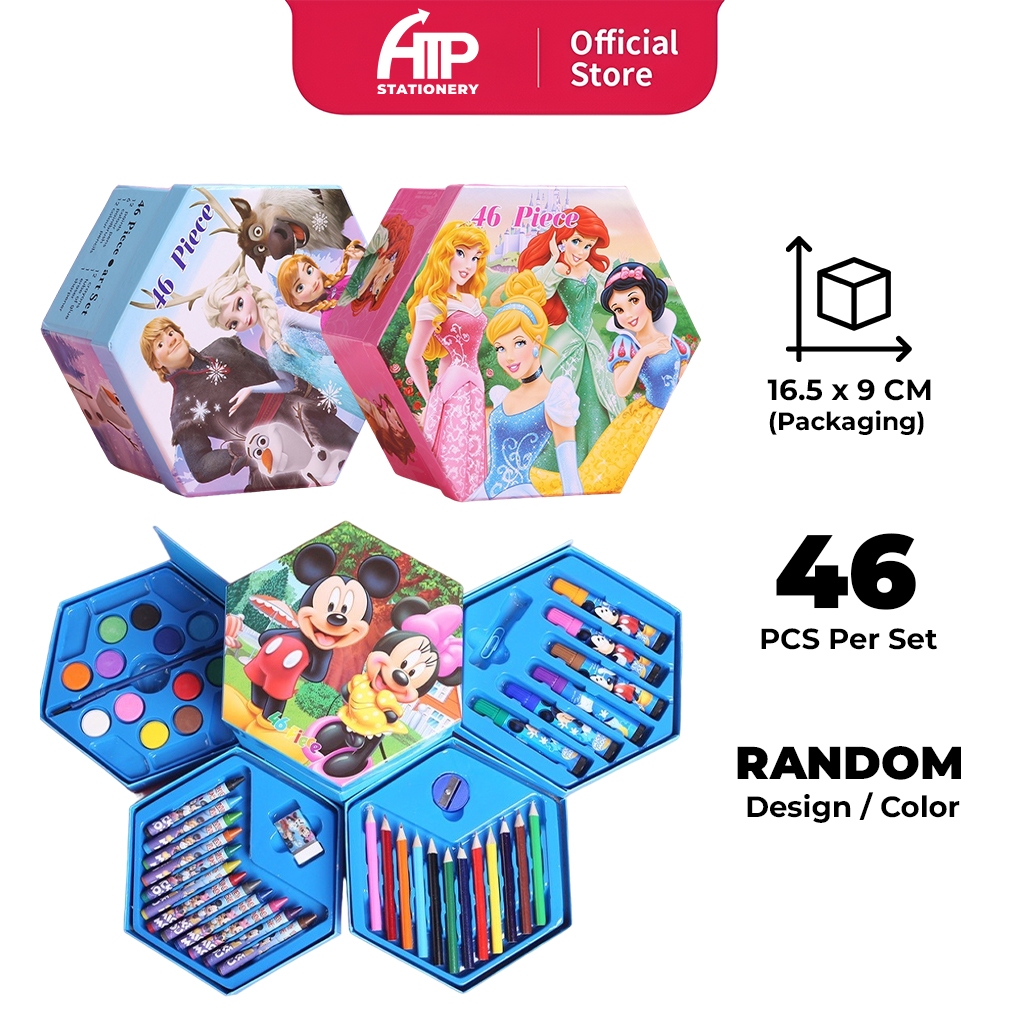 Hexagon Art Set 46pcs Hexagon Watercolor Paint Brush Crayon Painting ...