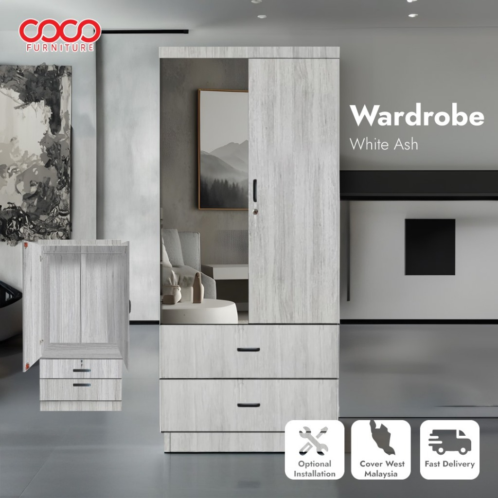COCO(Width418mmxHigh1835mm)1Locks 2 Door 2 Drawer Wardrobe with 1 Locks ...