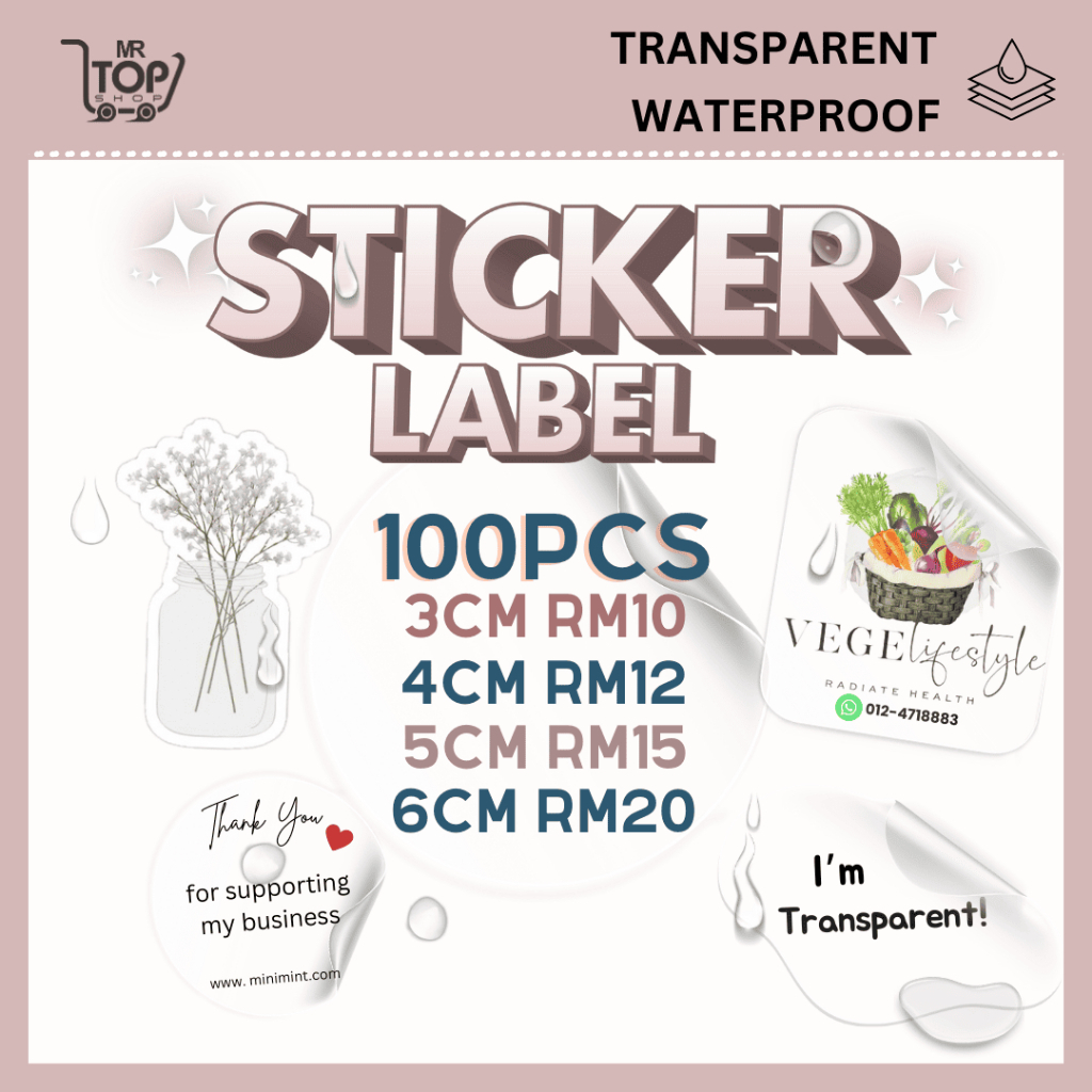Transparent water proof sticker Product label Custom Design/Custom ...