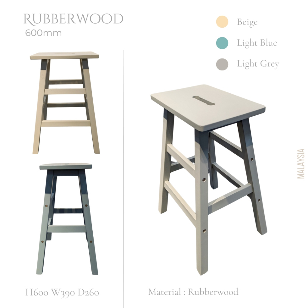 🇲🇾 60cm Cream Color Rubberwood Bar Stool, Bangku Kayu Tinggi Island ...