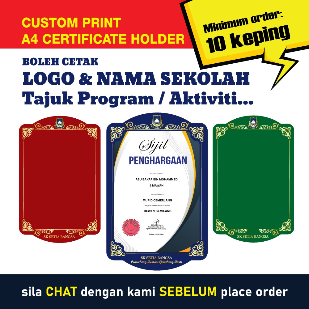 CUSTOM MADE CERTIFICATE HOLDER / SIJIL A4 / Sijil Holder Cetak Logo Dan ...