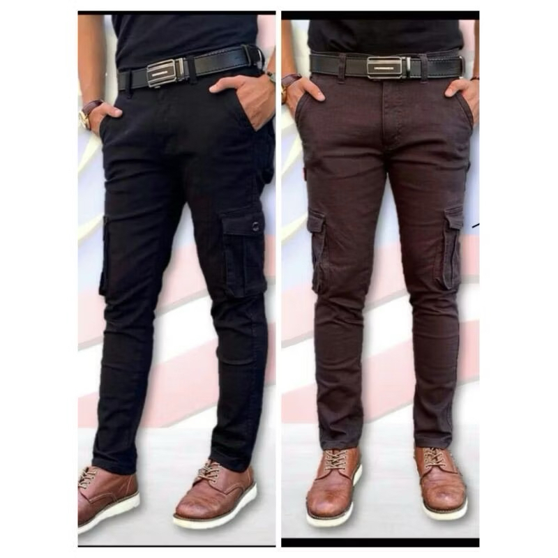Seluar cargo Slim fit lelaki tahan lasak pakai tali pingang six Poket ...