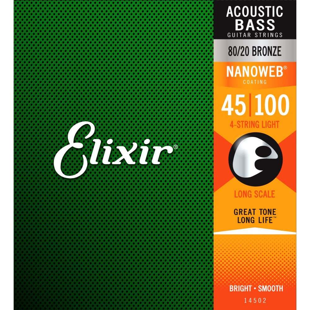 Elixir Strings 14502 Nanoweb 80/20 Bronze Acoustic Bass Strings Light ...