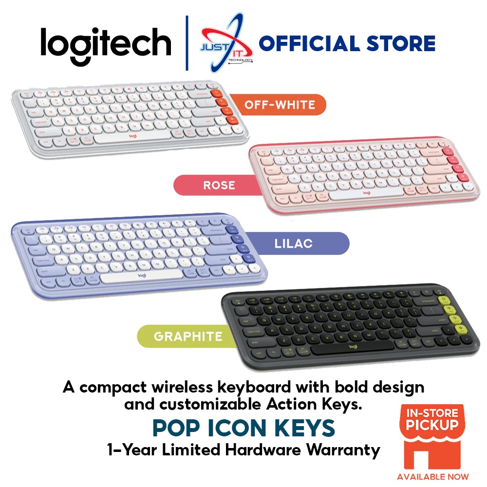 Logitech Pop Icon Keys Compact Wireless Keyboard With Bold Design ...