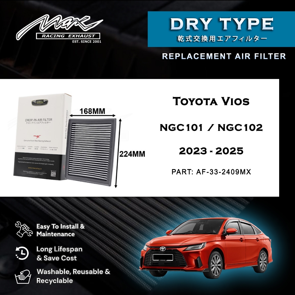 New Toyota Vios Gen 4 NGC101 / NGC102 2023 to 2025 33-2409MX Max Racing ...