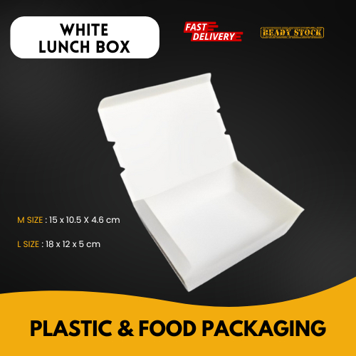 [50 pcs] WHITE Disposable Paper SIZE M/L Lunch Box Take Away Food ...