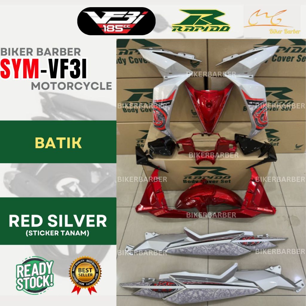 RAPIDO Coverset Sym Vf3i-185 Batik Red Blue Silver Body Cover Set ...