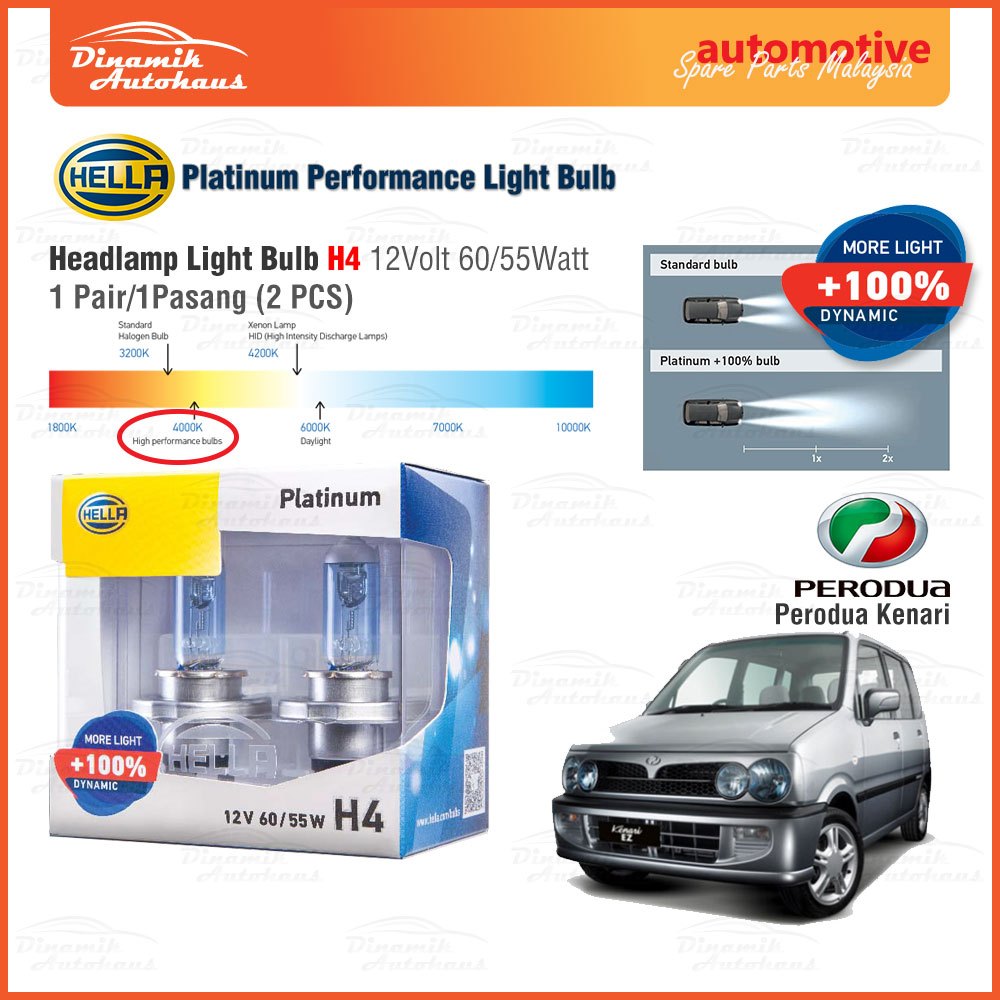 Perodua Kenari Car Headlamp Light Bulb (1 Pair) Hella Platinum H4 ...