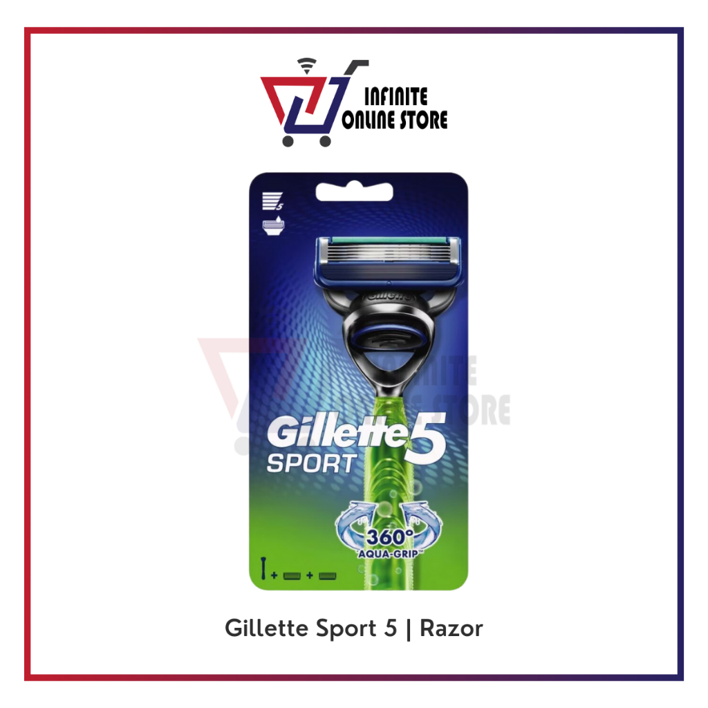 GILLETTE Sport 5 Aqua Grip Razor Set (1 Handle + 2 Refill) | Shopee ...