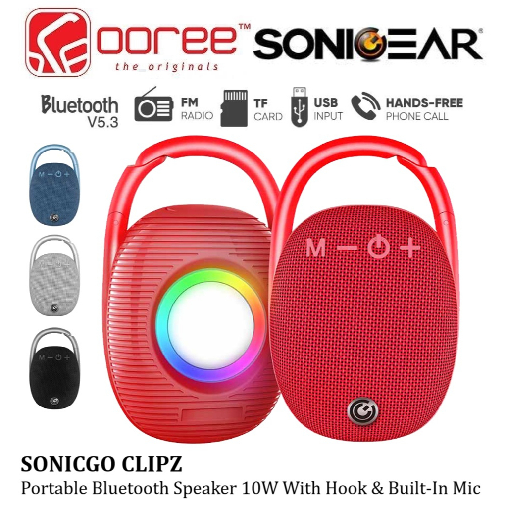 SONICGEAR SONICGO CLIPZ PORTABLE BLUETOOTH SPEAKER 10W WITH HOOK/ HANDS ...