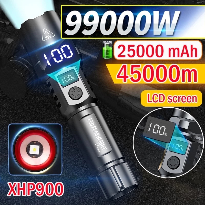 Super Bright LED Flashlight Zoomable with Power Display USB ...