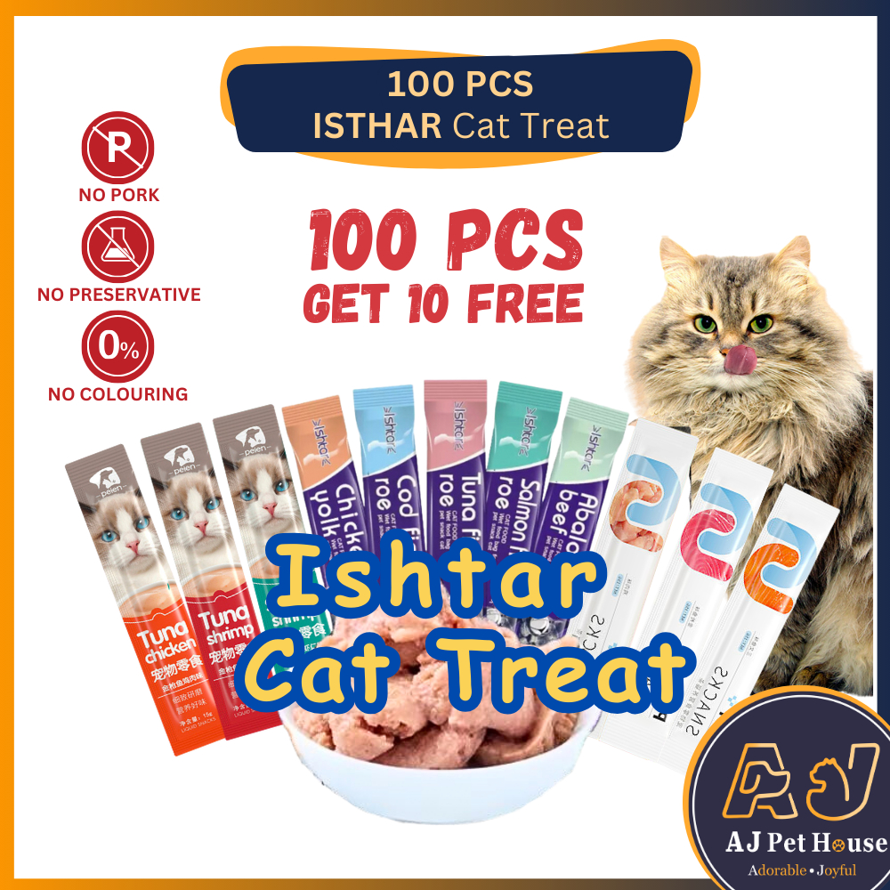 Bundle ISHTAR Cat Treat【100 free 10】Jajan Snek Kucing Murah Creamy Cat ...