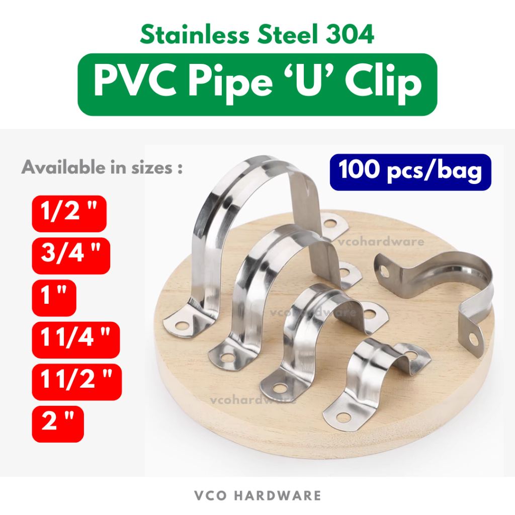[ 100 PCS / BAG ] Stainless Steel SUS 304 U Clip Full Saddle Pipe Clip ...