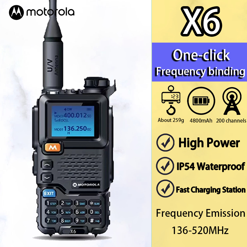 Motorola walkie talkie 10KM X6 two way radio 4800mAH 10W High Power FM ...