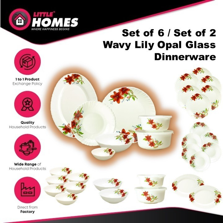 Set of 6 / Set of 2 High Quality Round & Wavy Lily Opal Glass ...